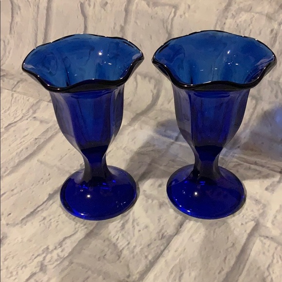 Dining | Vintage Cobalt Blue Sundae Dessert Dishes Set Of 2 Euc | Poshmark